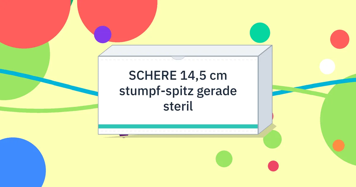 Symbolbild: Packung mit der Aufschrift SCHERE 14,5 cm stumpf-spitz gerade steril (PZN 17248448) – Verfügbarkeit und Bezug in Apotheken in Frankfurt am Main