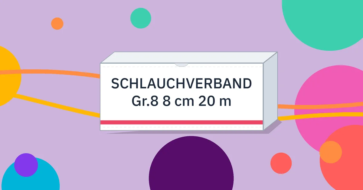 Symbolbild: Packung mit der Aufschrift SCHLAUCHVERBAND Gr.8 8 cm 20 m (PZN 08822339) – Verfügbarkeit und Bezug in Apotheken in Frankfurt am Main