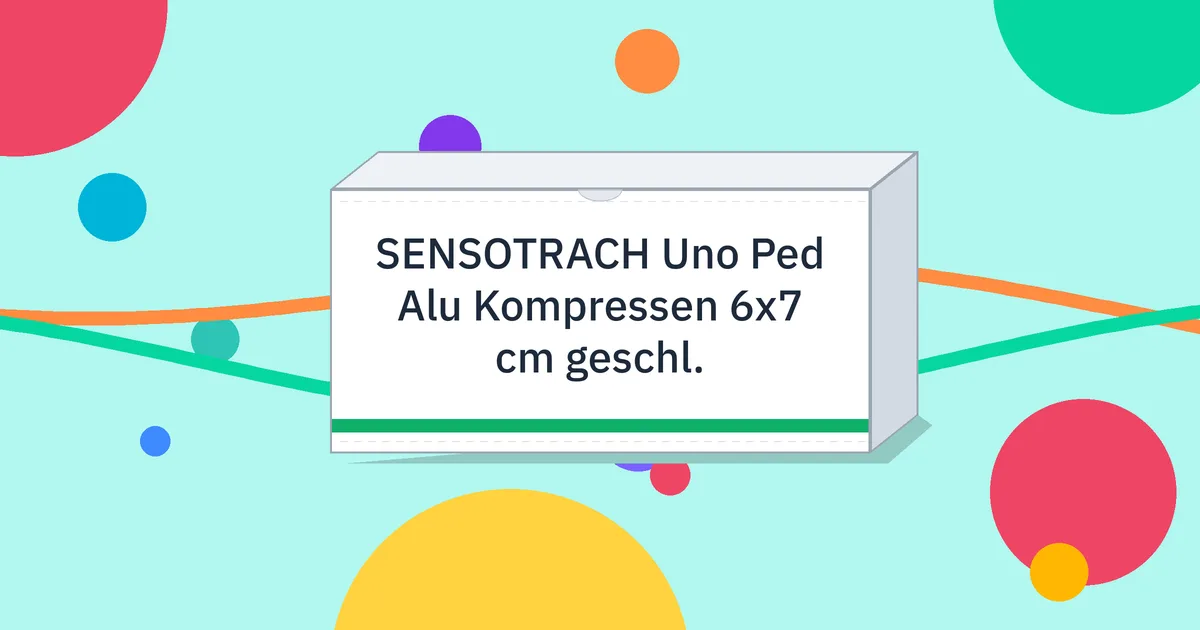 Symbolbild: Packung mit der Aufschrift SENSOTRACH Uno Ped Alu Kompressen 6x7 cm geschl. (PZN 11074473) – Verfügbarkeit und Bezug in Apotheken in Frankfurt am Main