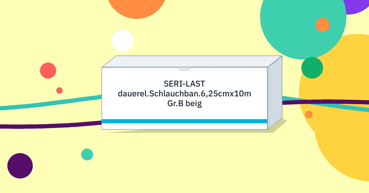 Symbolbild: Packung mit der Aufschrift SERI-LAST dauerel.Schlauchban.6,25cmx10m Gr.B beig (PZN 19836882) – Verfügbarkeit und Bezug in Apotheken in Frankfurt am Main