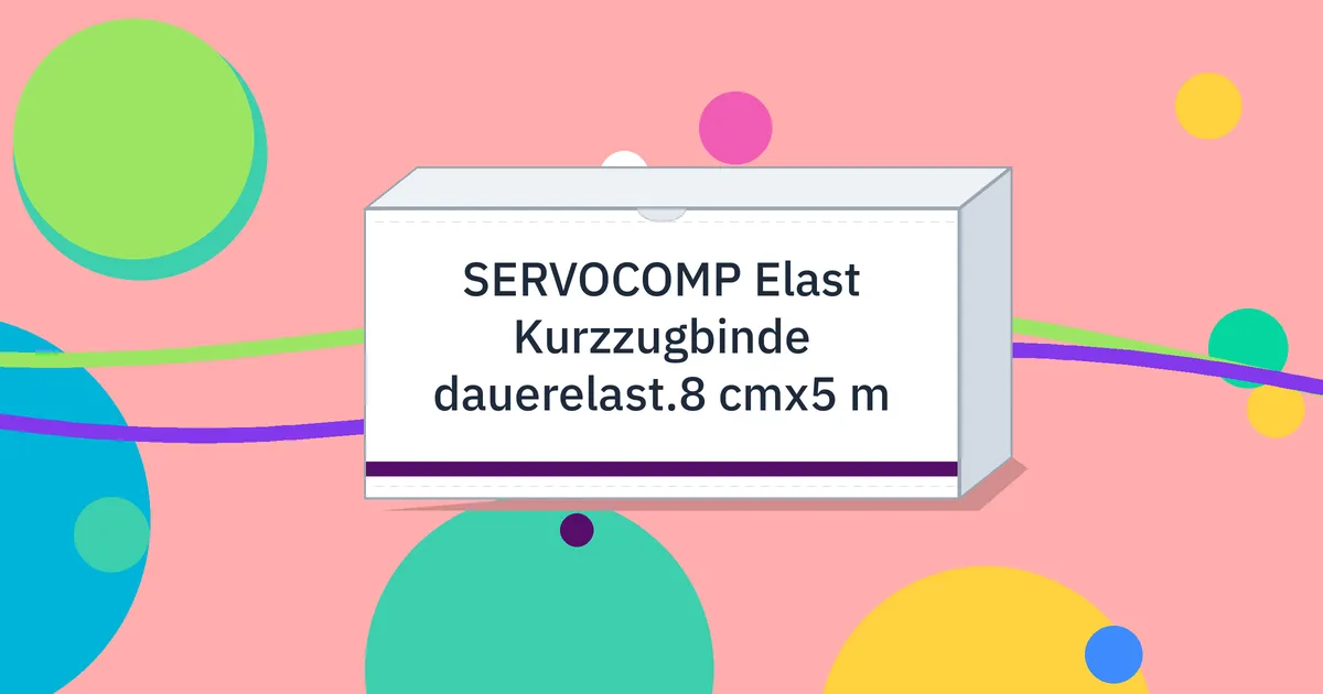 Symbolbild: Packung mit der Aufschrift SERVOCOMP Elast Kurzzugbinde dauerelast.8 cmx5 m (PZN 16734773) – Verfügbarkeit und Bezug in Apotheken in Frankfurt am Main
