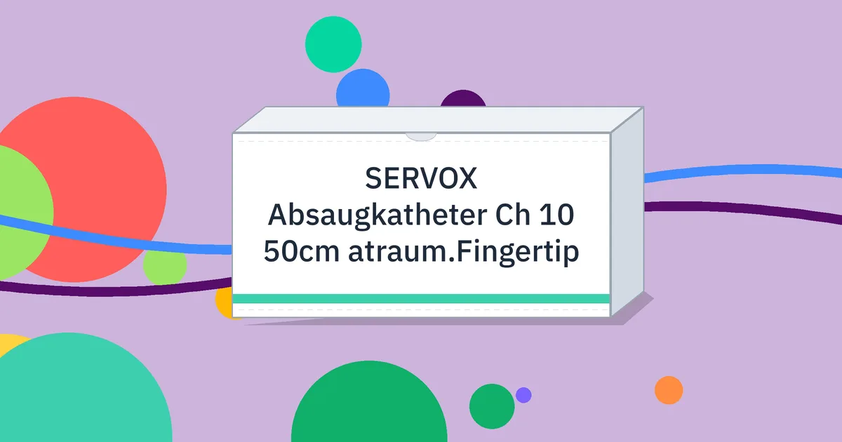 Symbolbild: Packung mit der Aufschrift SERVOX Absaugkatheter Ch 10 50cm atraum.Fingertip (PZN 16394998) – Verfügbarkeit und Bezug in Apotheken in Frankfurt am Main