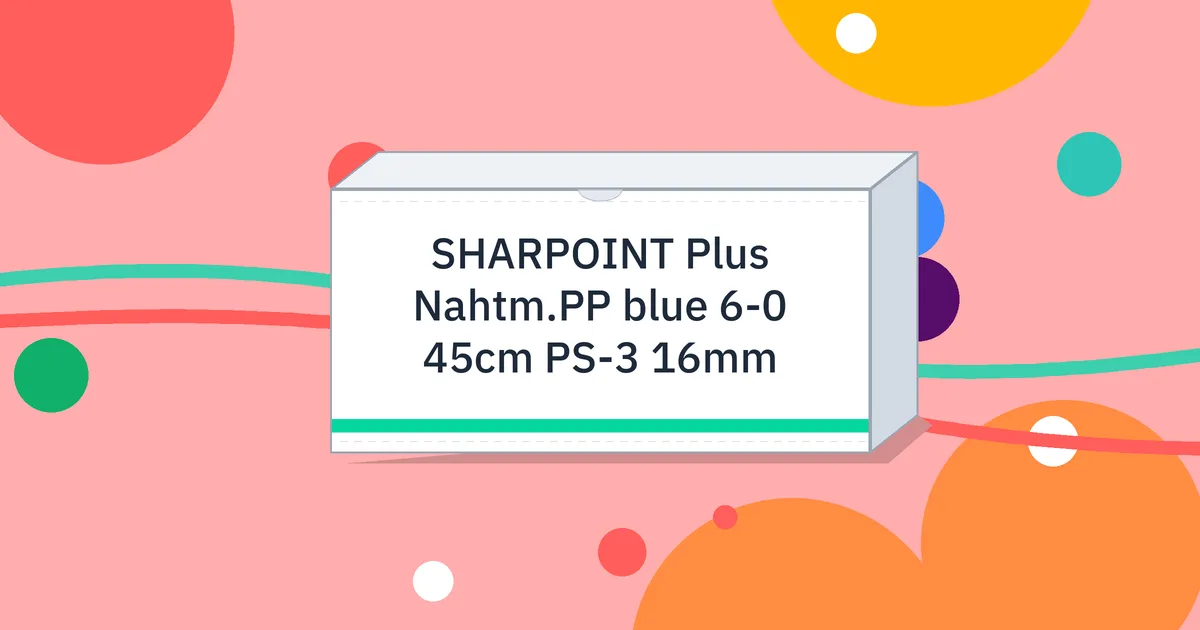 Symbolbild: Packung mit der Aufschrift SHARPOINT Plus Nahtm.PP blue 6-0 45cm PS-3 16mm (PZN 17985879) – Verfügbarkeit und Bezug in Apotheken in Frankfurt am Main