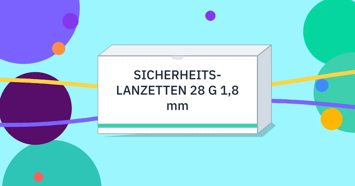 Symbolbild: Packung mit der Aufschrift SICHERHEITS-LANZETTEN 28 G 1,8 mm (PZN 11646521) – Verfügbarkeit und Bezug in Apotheken in Frankfurt am Main