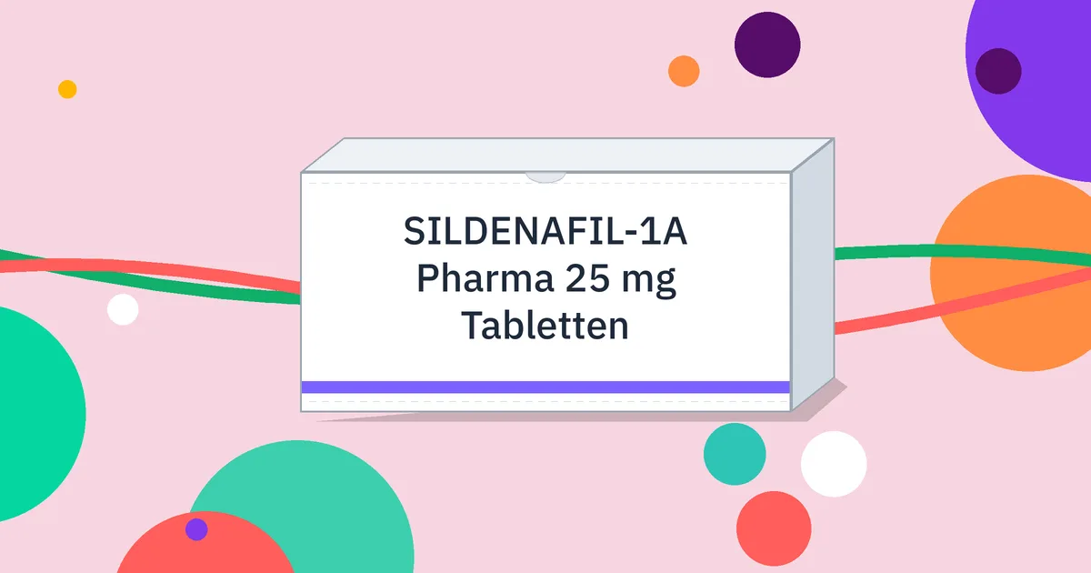 Symbolbild: Packung mit der Aufschrift SILDENAFIL-1A Pharma 25 mg Tabletten (PZN 01620756) – Verfügbarkeit und Bezug in Apotheken in Frankfurt am Main