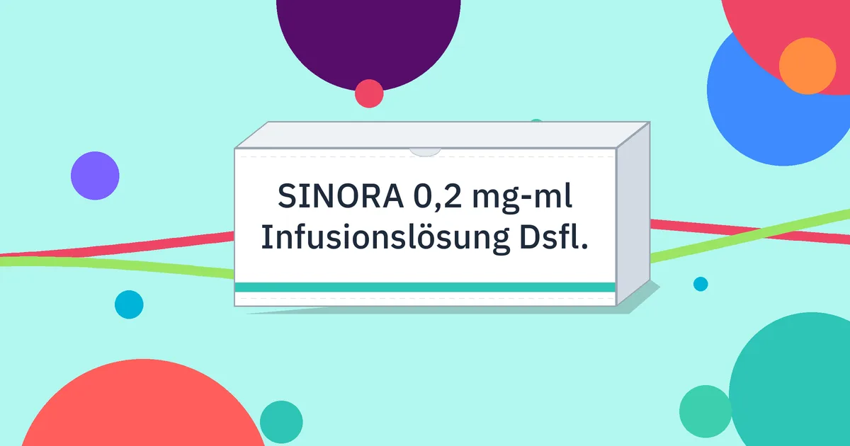 Symbolbild: Packung mit der Aufschrift SINORA 0,2 mg-ml Infusionslösung Dsfl. (PZN 15820743) – Verfügbarkeit und Bezug in Apotheken in Frankfurt am Main