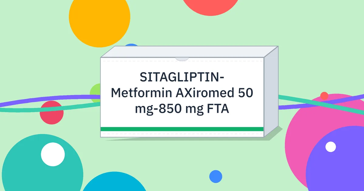 Symbolbild: Packung mit der Aufschrift SITAGLIPTIN-Metformin AXiromed 50 mg-850 mg FTA (PZN 18058974) – Verfügbarkeit und Bezug in Apotheken in Frankfurt am Main