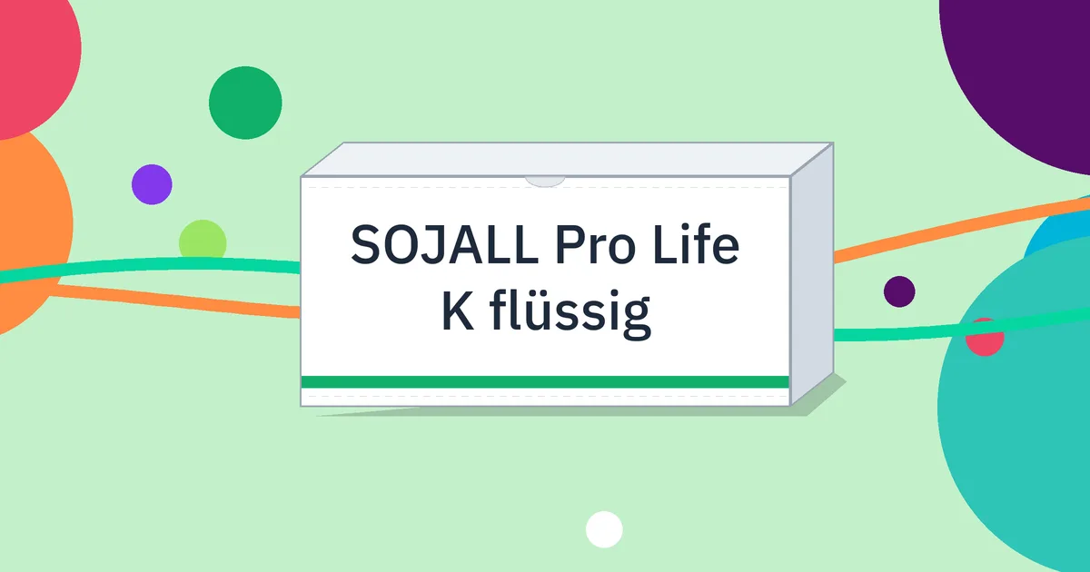 Symbolbild: Packung mit der Aufschrift SOJALL Pro Life K flüssig (PZN 13894743) – Verfügbarkeit und Bezug in Apotheken in Frankfurt am Main