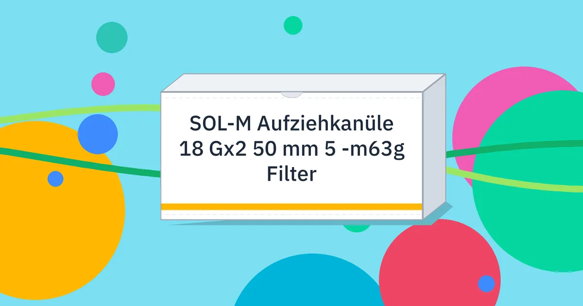 Symbolbild: Packung mit der Aufschrift SOL-M Aufziehkanüle 18 Gx2 50 mm 5 -m63g Filter (PZN 17618230) – Verfügbarkeit und Bezug in Apotheken in Frankfurt am Main