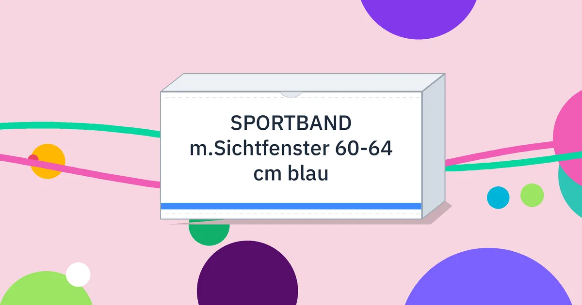 Symbolbild: Packung mit der Aufschrift SPORTBAND m.Sichtfenster 60-64 cm blau (PZN 12904422) – Verfügbarkeit und Bezug in Apotheken in Frankfurt am Main