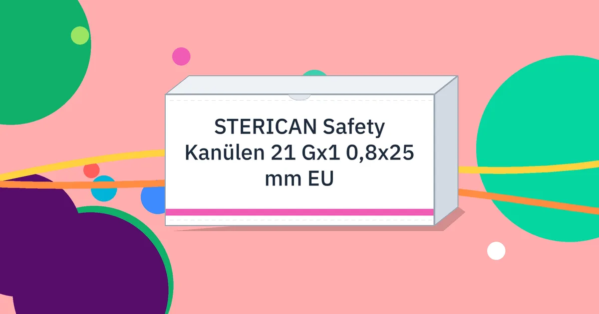 Symbolbild: Packung mit der Aufschrift STERICAN Safety Kanülen 21 Gx1 0,8x25 mm EU (PZN 15746455) – Verfügbarkeit und Bezug in Apotheken in Frankfurt am Main
