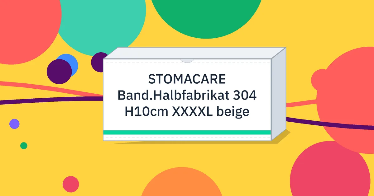 Symbolbild: Packung mit der Aufschrift STOMACARE Band.Halbfabrikat 304 H10cm XXXXL beige (PZN 10840445) – Verfügbarkeit und Bezug in Apotheken in Frankfurt am Main