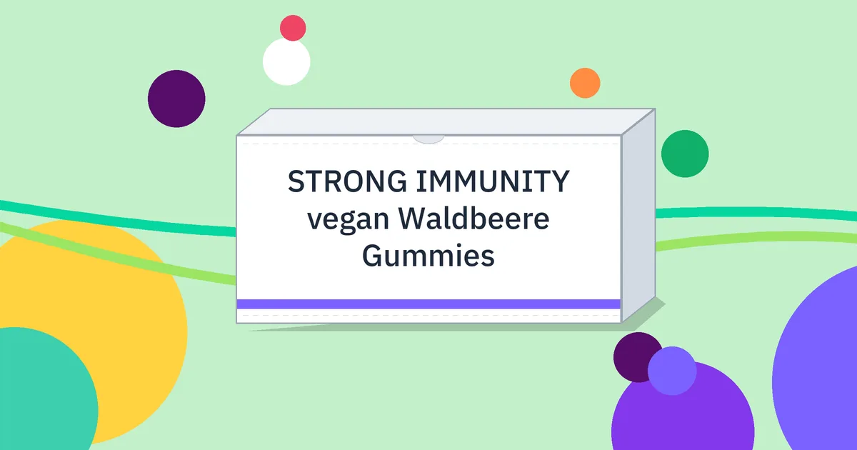 Symbolbild: Packung mit der Aufschrift STRONG IMMUNITY vegan Waldbeere Gummies (PZN 19923960) – Verfügbarkeit und Bezug in Apotheken in Frankfurt am Main