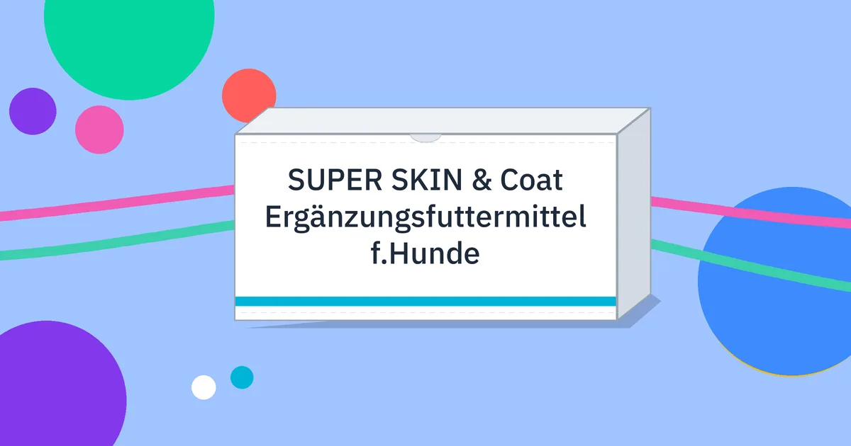 Symbolbild: Packung mit der Aufschrift SUPER SKIN & Coat Ergänzungsfuttermittel f.Hunde (PZN 19726455) – Verfügbarkeit und Bezug in Apotheken in Frankfurt am Main