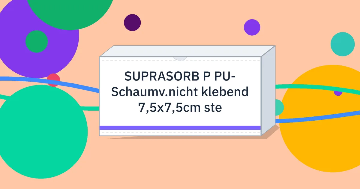 Symbolbild: Packung mit der Aufschrift SUPRASORB P PU-Schaumv.nicht klebend 7,5x7,5cm ste (PZN 20543346) – Verfügbarkeit und Bezug in Apotheken in Frankfurt am Main