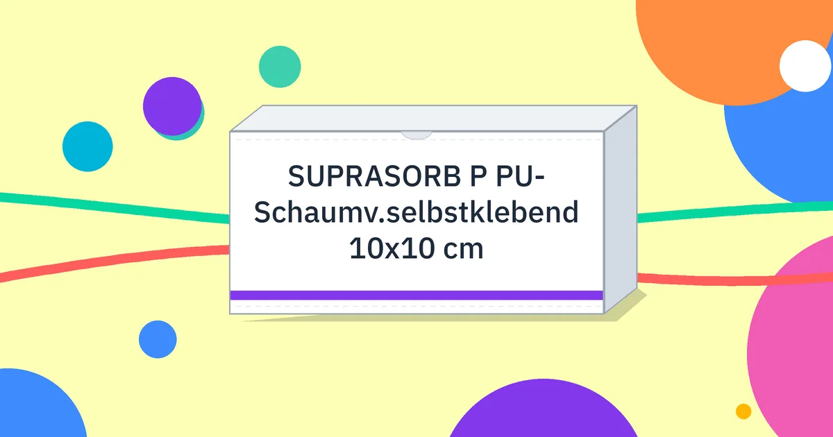 Symbolbild: Packung mit der Aufschrift SUPRASORB P PU-Schaumv.selbstklebend 10x10 cm (PZN 10973413) – Verfügbarkeit und Bezug in Apotheken in Frankfurt am Main