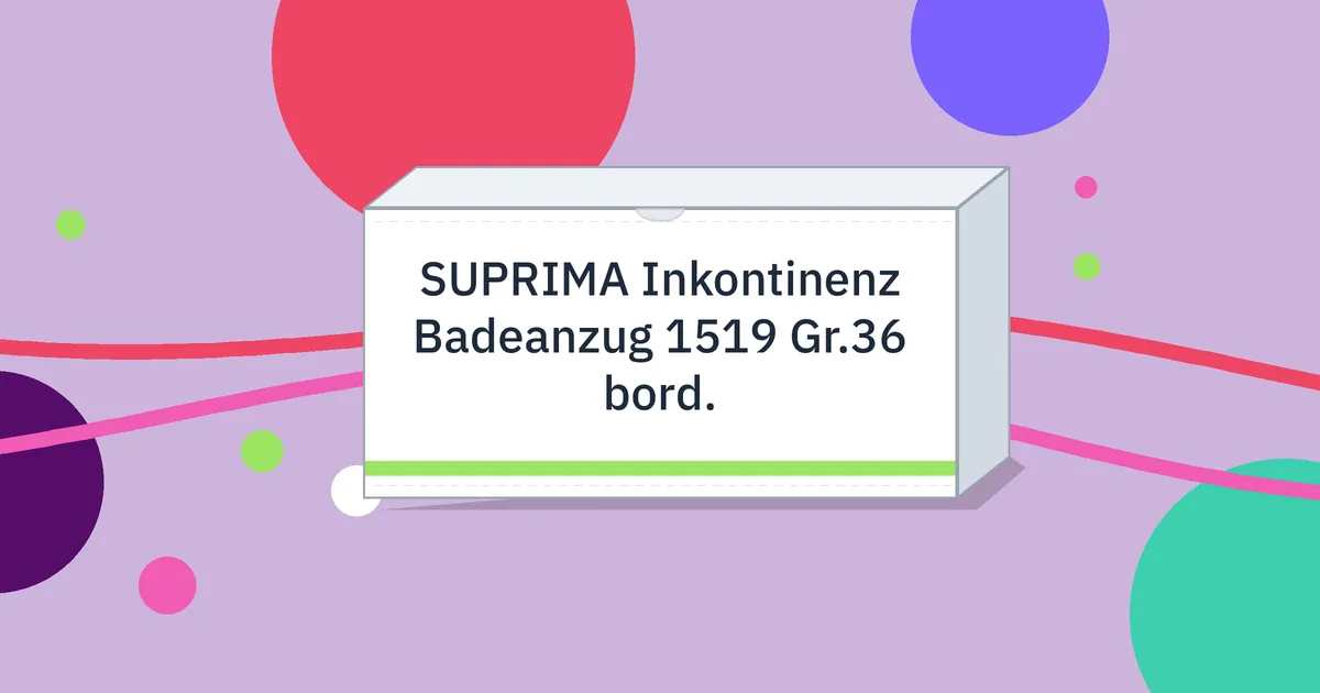 Symbolbild: Packung mit der Aufschrift SUPRIMA Inkontinenz Badeanzug 1519 Gr.36 bord. (PZN 04376529) – Verfügbarkeit und Bezug in Apotheken in Frankfurt am Main