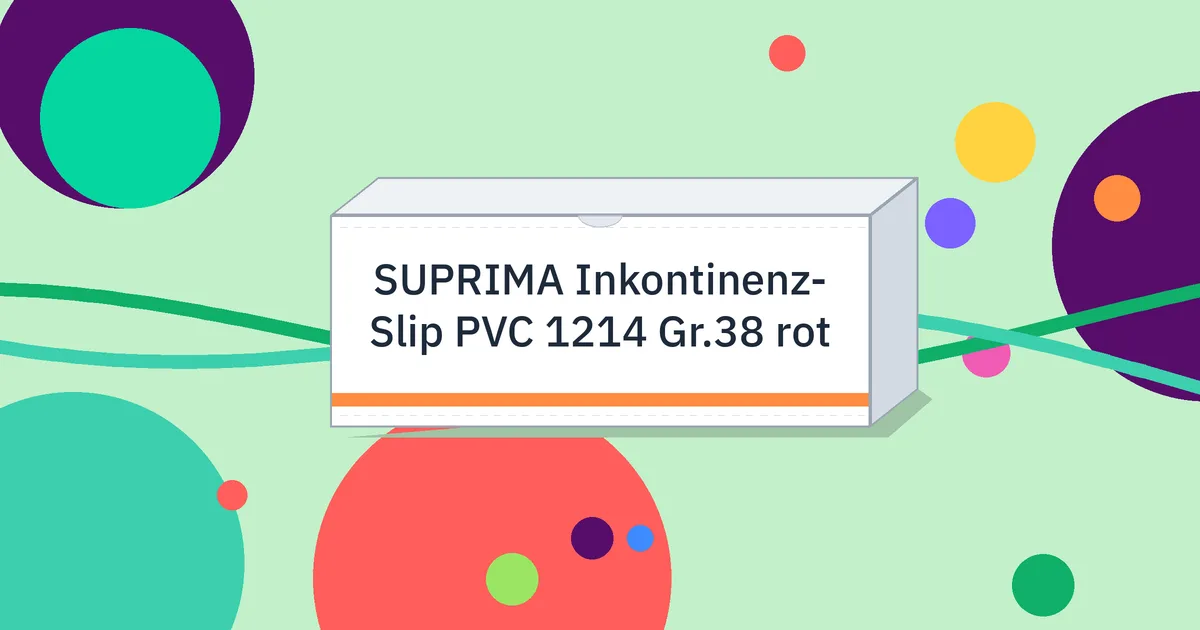 Symbolbild: Packung mit der Aufschrift SUPRIMA Inkontinenz-Slip PVC 1214 Gr.38 rot (PZN 03833485) – Verfügbarkeit und Bezug in Apotheken in Frankfurt am Main