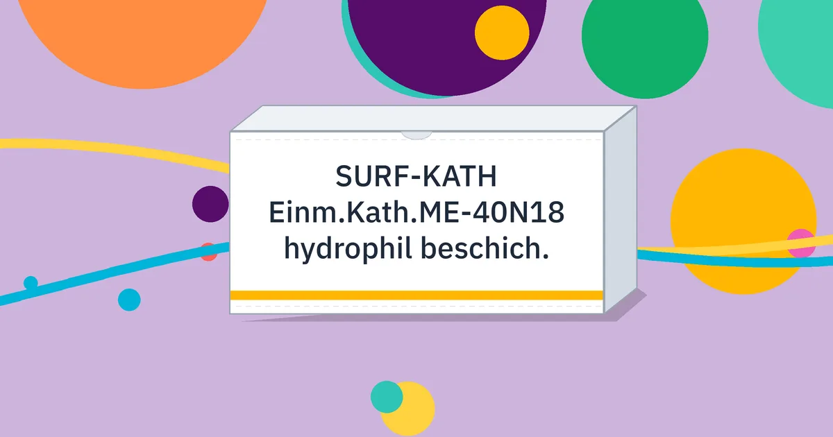 Symbolbild: Packung mit der Aufschrift SURF-KATH Einm.Kath.ME-40N18 hydrophil beschich. (PZN 05549535) – Verfügbarkeit und Bezug in Apotheken in Frankfurt am Main