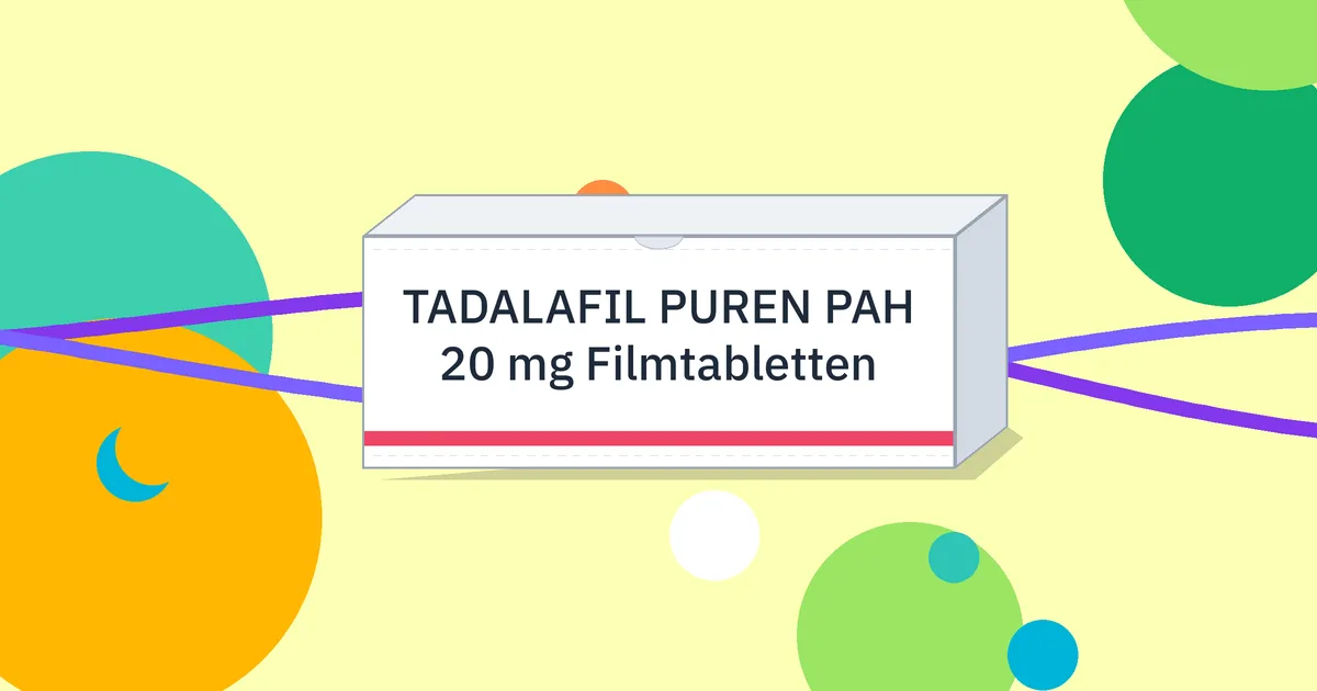 Symbolbild: Packung mit der Aufschrift TADALAFIL PUREN PAH 20 mg Filmtabletten (PZN 15270490) – Verfügbarkeit und Bezug in Apotheken in Frankfurt am Main