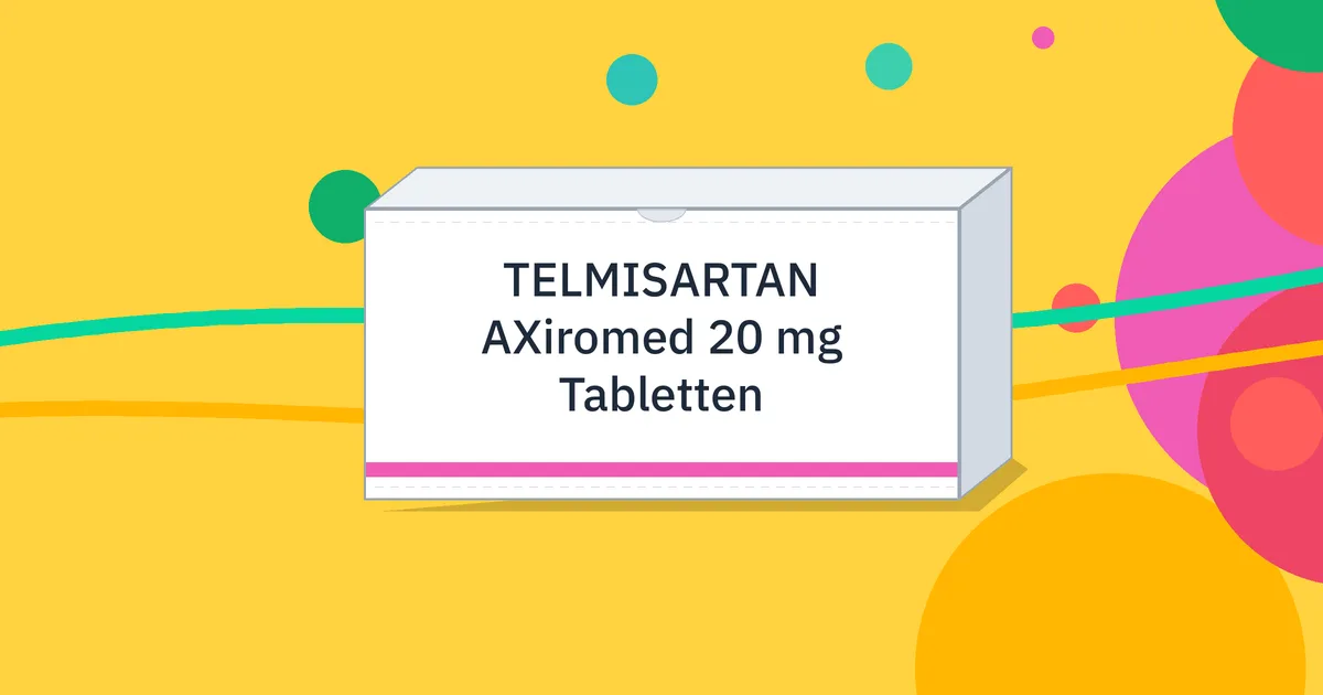 Symbolbild: Packung mit der Aufschrift TELMISARTAN AXiromed 20 mg Tabletten (PZN 18018058) – Verfügbarkeit und Bezug in Apotheken in Frankfurt am Main