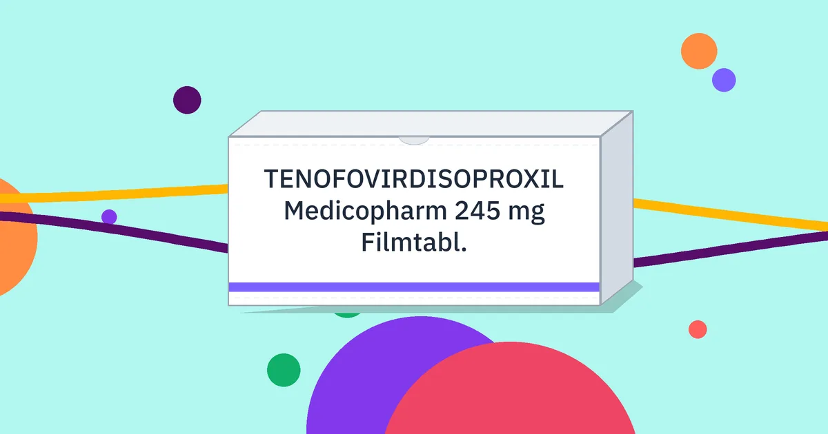 Symbolbild: Packung mit der Aufschrift TENOFOVIRDISOPROXIL Medicopharm 245 mg Filmtabl. (PZN 17215673) – Verfügbarkeit und Bezug in Apotheken in Frankfurt am Main