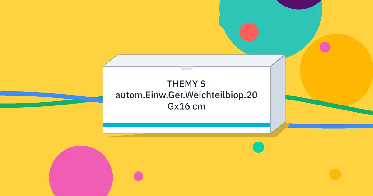 Symbolbild: Packung mit der Aufschrift THEMY S autom.Einw.Ger.Weichteilbiop.20 Gx16 cm (PZN 19738464) – Verfügbarkeit und Bezug in Apotheken in Frankfurt am Main