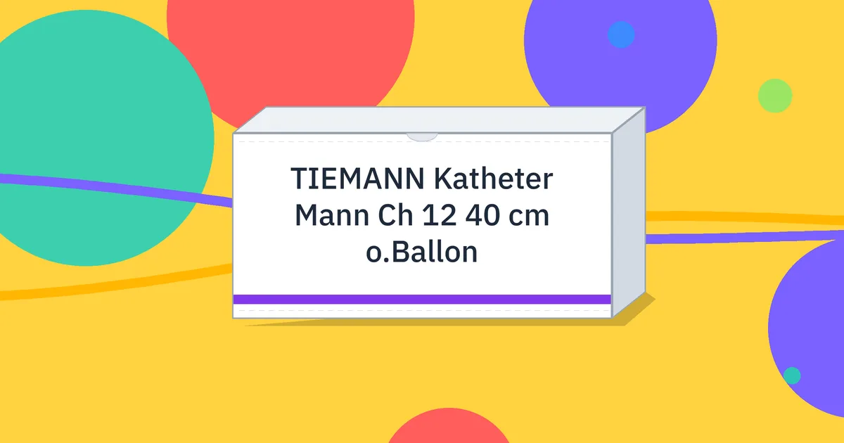 Symbolbild: Packung mit der Aufschrift TIEMANN Katheter Mann Ch 12 40 cm o.Ballon (PZN 09092274) – Verfügbarkeit und Bezug in Apotheken in Frankfurt am Main