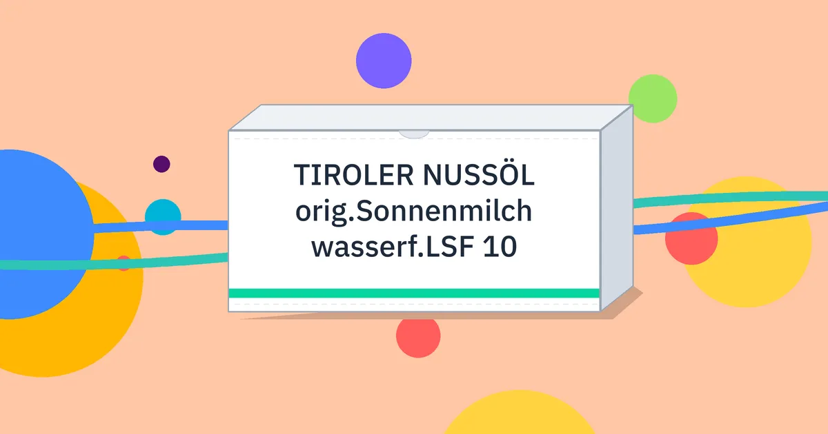 Symbolbild: Packung mit der Aufschrift TIROLER NUSSÖL orig.Sonnenmilch wasserf.LSF 10 (PZN 05960288) – Verfügbarkeit und Bezug in Apotheken in Frankfurt am Main