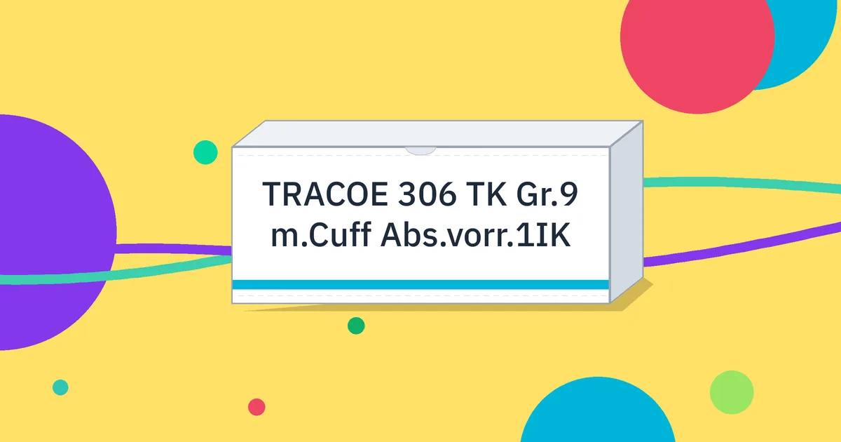 Symbolbild: Packung mit der Aufschrift TRACOE 306 TK Gr.9 m.Cuff Abs.vorr.1IK (PZN 02717802) – Verfügbarkeit und Bezug in Apotheken in Frankfurt am Main