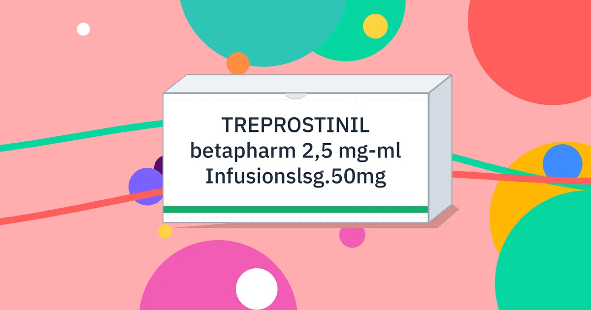 Symbolbild: Packung mit der Aufschrift TREPROSTINIL betapharm 2,5 mg-ml Infusionslsg.50mg (PZN 09098242) – Verfügbarkeit und Bezug in Apotheken in Frankfurt am Main