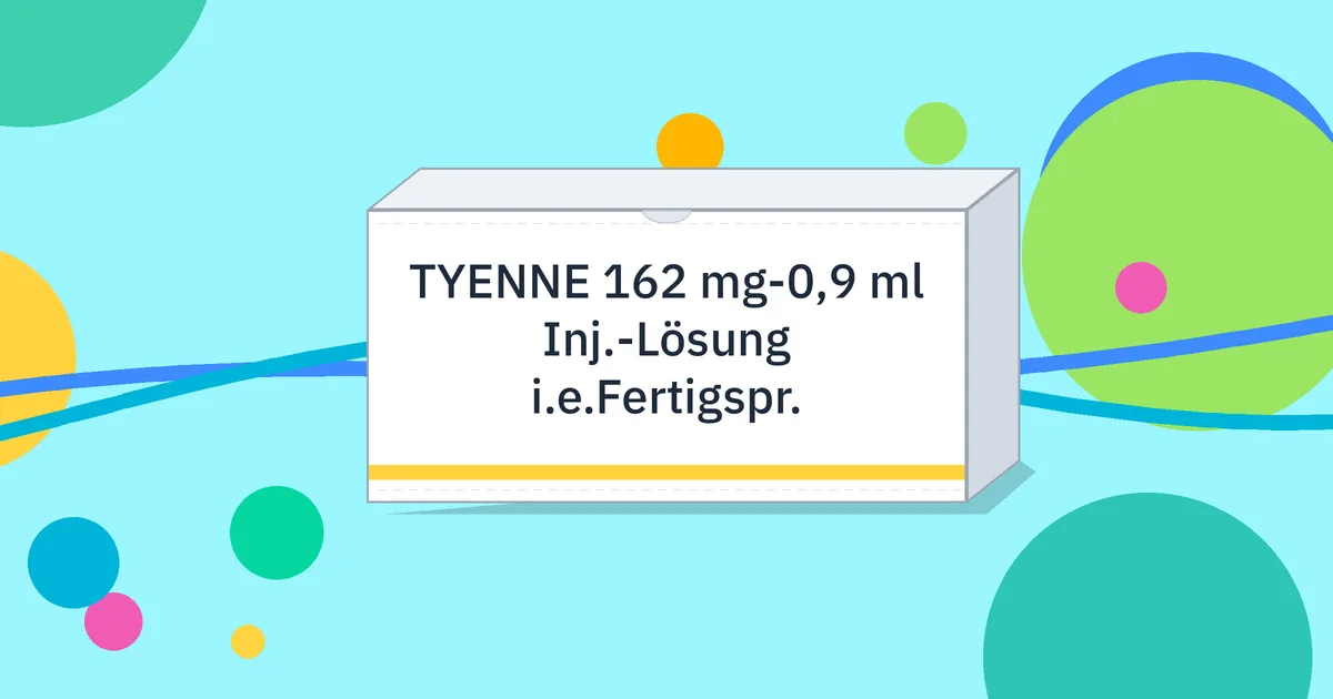 Symbolbild: Packung mit der Aufschrift TYENNE 162 mg-0,9 ml Inj.-Lösung i.e.Fertigspr. (PZN 18817612) – Verfügbarkeit und Bezug in Apotheken in Frankfurt am Main