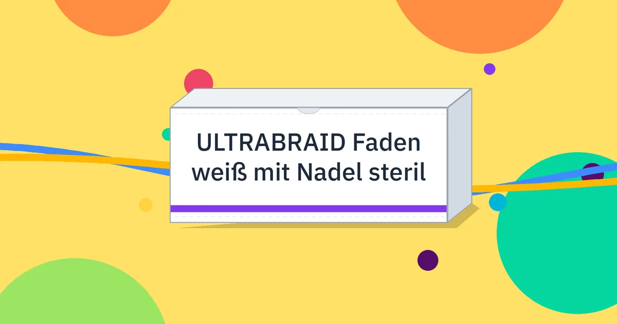 Symbolbild: Packung mit der Aufschrift ULTRABRAID Faden weiß mit Nadel steril (PZN 12642956) – Verfügbarkeit und Bezug in Apotheken in Frankfurt am Main