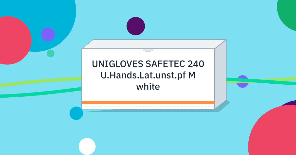 Symbolbild: Packung mit der Aufschrift UNIGLOVES SAFETEC 240 U.Hands.Lat.unst.pf M white (PZN 18100759) – Verfügbarkeit und Bezug in Apotheken in Frankfurt am Main