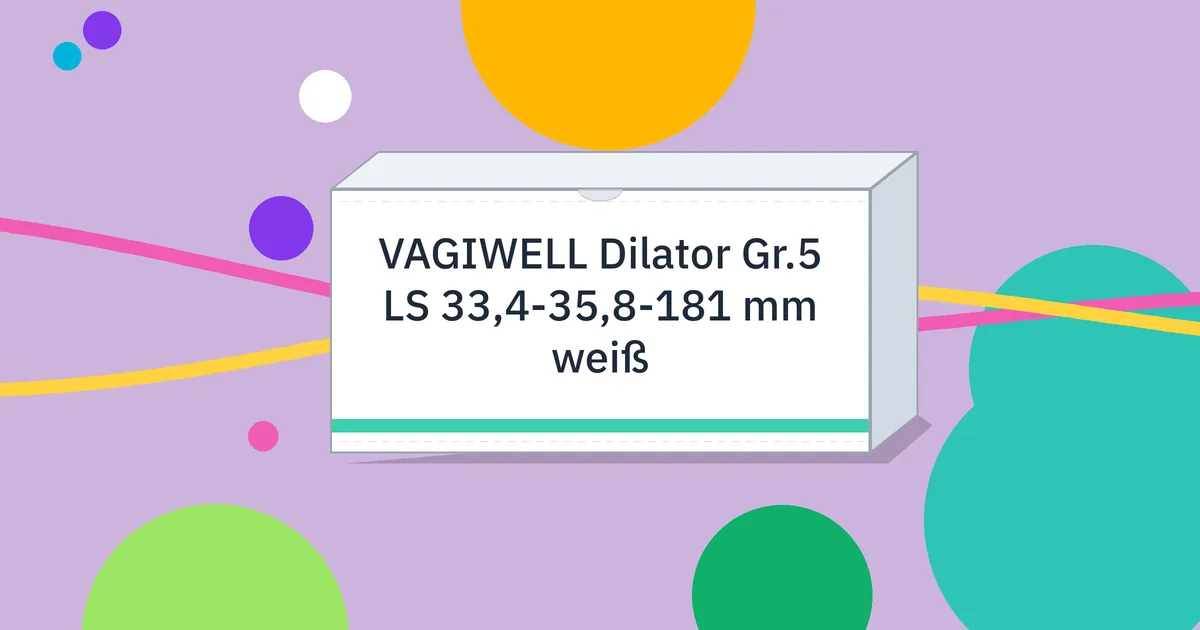 Symbolbild: Packung mit der Aufschrift VAGIWELL Dilator Gr.5 LS 33,4-35,8-181 mm weiß (PZN 15994727) – Verfügbarkeit und Bezug in Apotheken in Frankfurt am Main