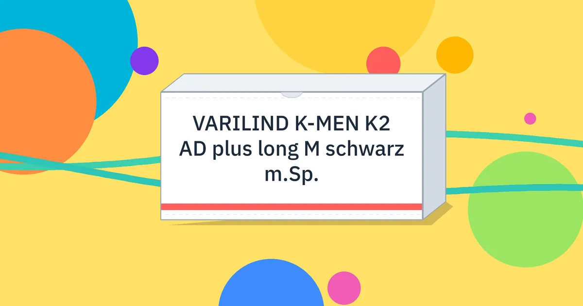 Symbolbild: Packung mit der Aufschrift VARILIND K-MEN K2 AD plus long M schwarz m.Sp. (PZN 20569653) – Verfügbarkeit und Bezug in Apotheken in Frankfurt am Main