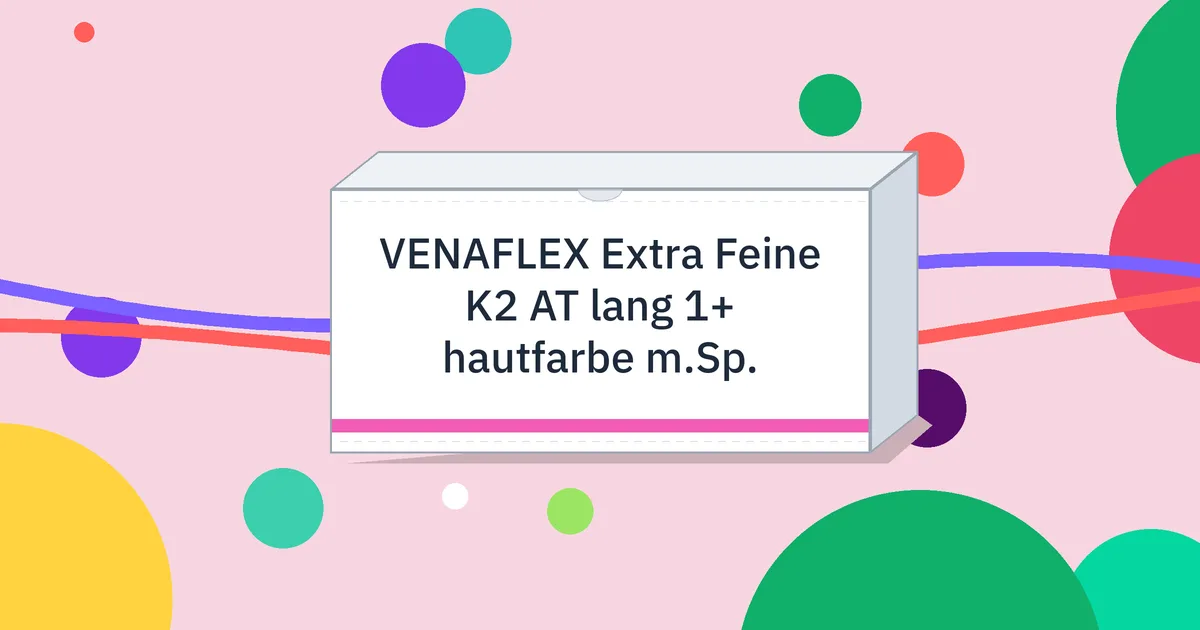 Symbolbild: Packung mit der Aufschrift VENAFLEX Extra Feine K2 AT lang 1+ hautfarbe m.Sp. (PZN 18308632) – Verfügbarkeit und Bezug in Apotheken in Frankfurt am Main