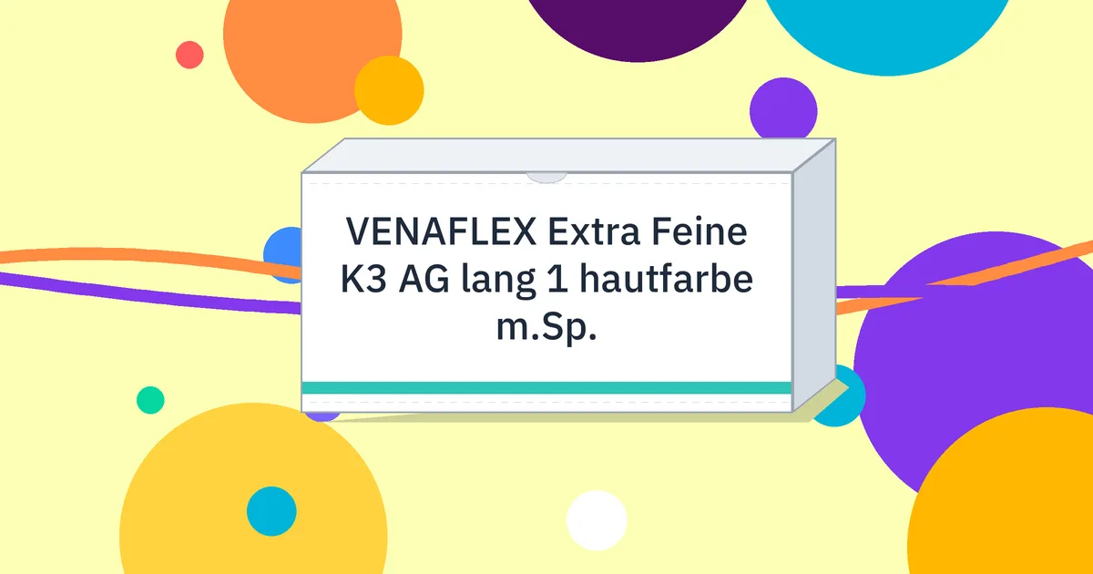 Symbolbild: Packung mit der Aufschrift VENAFLEX Extra Feine K3 AG lang 1 hautfarbe m.Sp. (PZN 18307621) – Verfügbarkeit und Bezug in Apotheken in Frankfurt am Main
