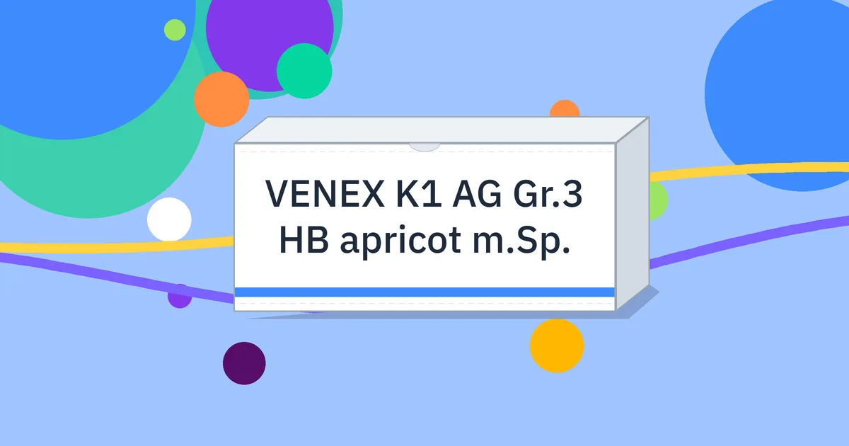 Symbolbild: Packung mit der Aufschrift VENEX K1 AG Gr.3 HB apricot m.Sp. (PZN 03191213) – Verfügbarkeit und Bezug in Apotheken in Frankfurt am Main