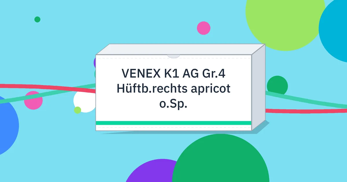 Symbolbild: Packung mit der Aufschrift VENEX K1 AG Gr.4 Hüftb.rechts apricot o.Sp. (PZN 03207581) – Verfügbarkeit und Bezug in Apotheken in Frankfurt am Main