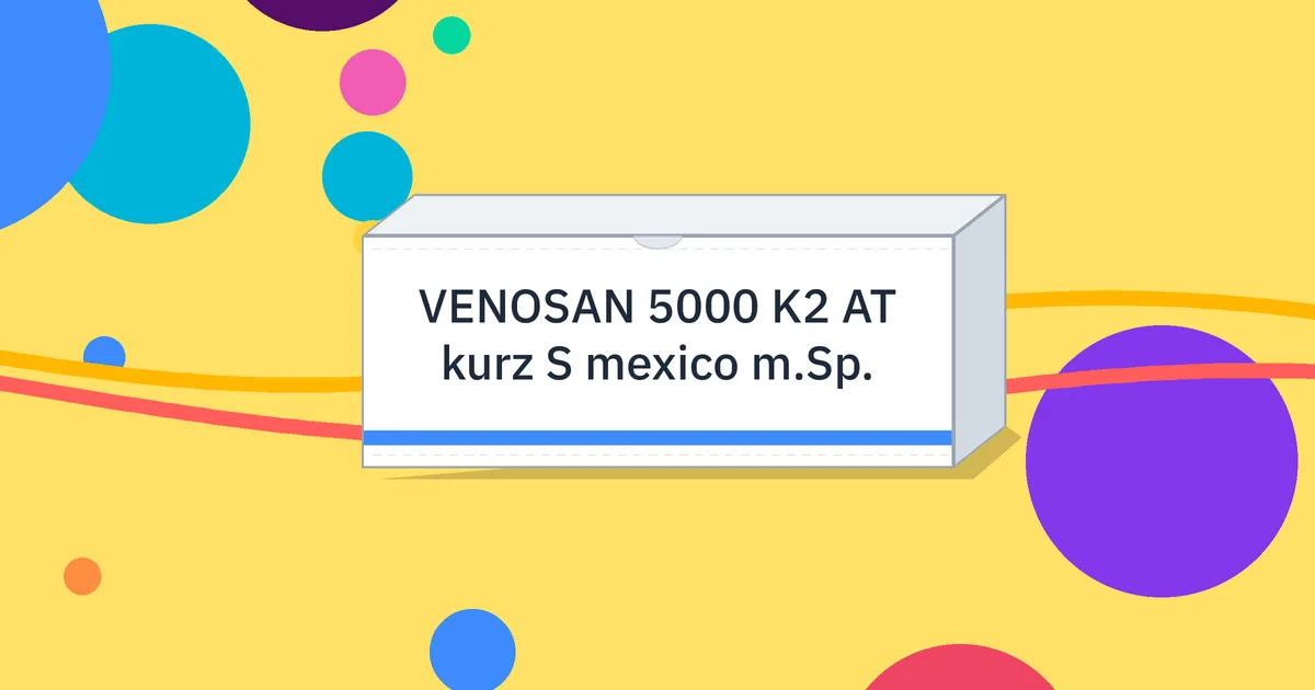 Symbolbild: Packung mit der Aufschrift VENOSAN 5000 K2 AT kurz S mexico m.Sp. (PZN 14430388) – Verfügbarkeit und Bezug in Apotheken in Frankfurt am Main