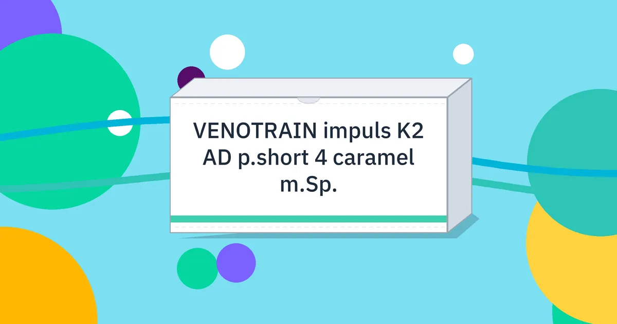 Symbolbild: Packung mit der Aufschrift VENOTRAIN impuls K2 AD p.short 4 caramel m.Sp. (PZN 00612594) – Verfügbarkeit und Bezug in Apotheken in Frankfurt am Main