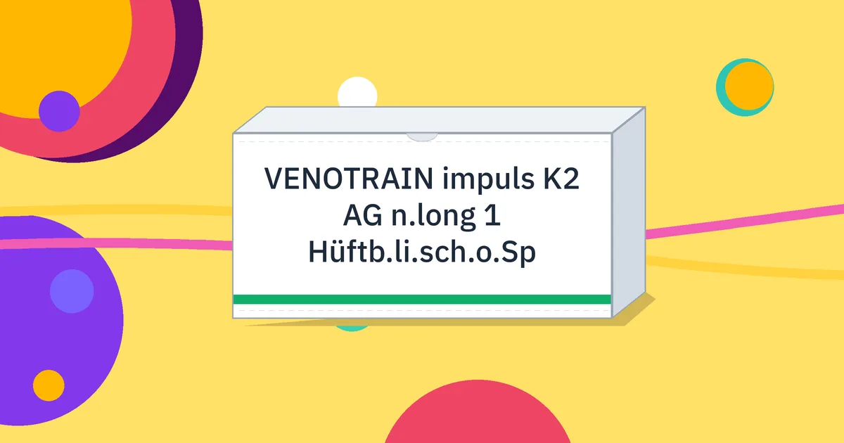 Symbolbild: Packung mit der Aufschrift VENOTRAIN impuls K2 AG n.long 1 Hüftb.li.sch.o.Sp (PZN 10295019) – Verfügbarkeit und Bezug in Apotheken in Frankfurt am Main