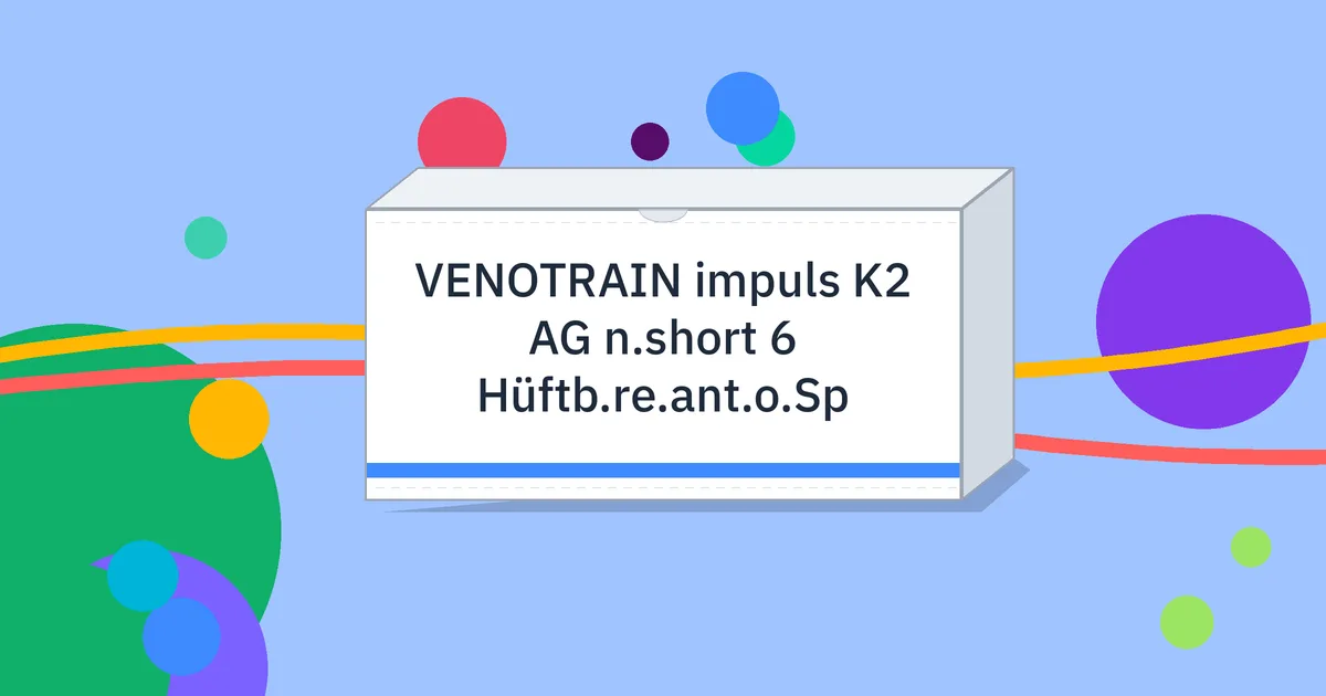 Symbolbild: Packung mit der Aufschrift VENOTRAIN impuls K2 AG n.short 6 Hüftb.re.ant.o.Sp (PZN 15217283) – Verfügbarkeit und Bezug in Apotheken in Frankfurt am Main