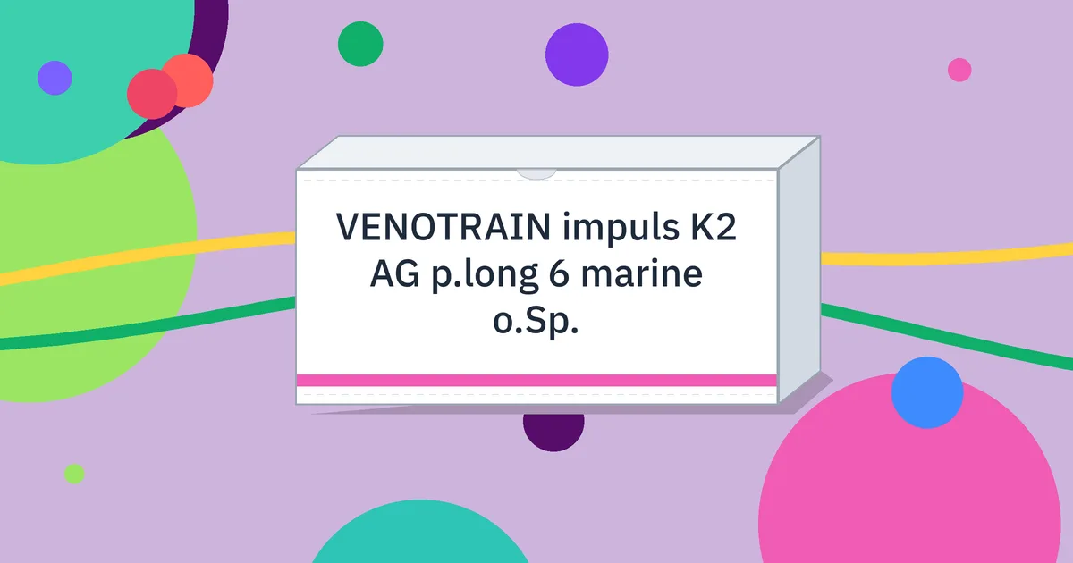 Symbolbild: Packung mit der Aufschrift VENOTRAIN impuls K2 AG p.long 6 marine o.Sp. (PZN 15212239) – Verfügbarkeit und Bezug in Apotheken in Frankfurt am Main