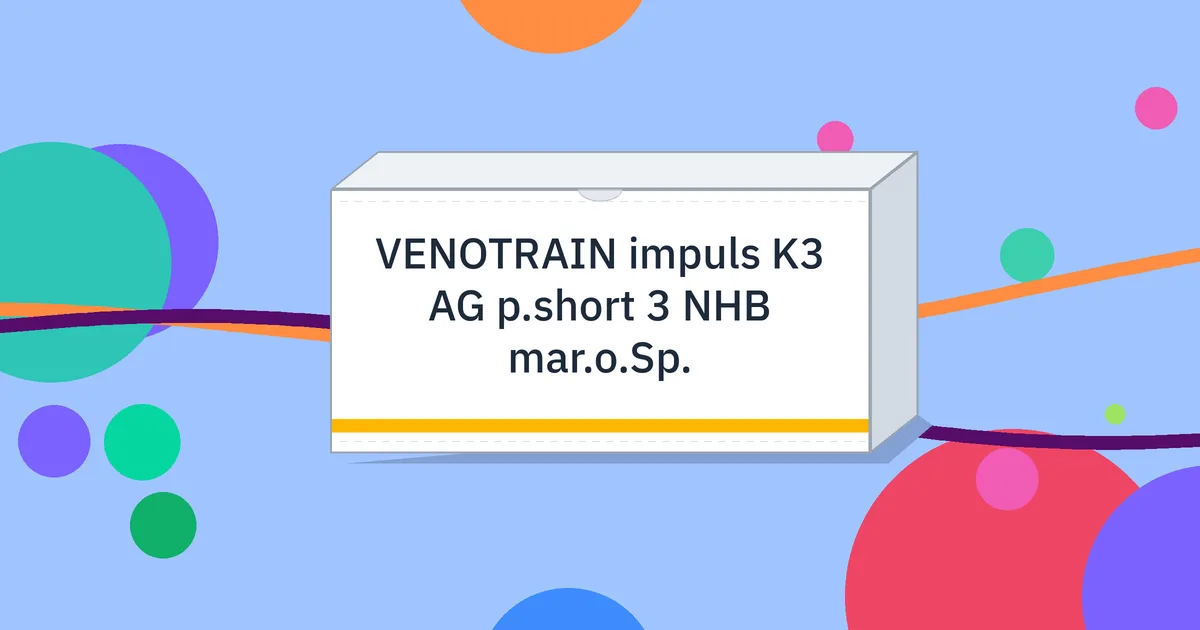 Symbolbild: Packung mit der Aufschrift VENOTRAIN impuls K3 AG p.short 3 NHB mar.o.Sp. (PZN 15215686) – Verfügbarkeit und Bezug in Apotheken in Frankfurt am Main