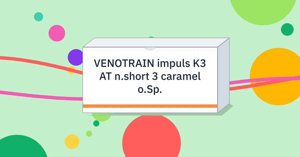Symbolbild: Packung mit der Aufschrift VENOTRAIN impuls K3 AT n.short 3 caramel o.Sp. (PZN 19355154) – Verfügbarkeit und Bezug in Apotheken in Frankfurt am Main