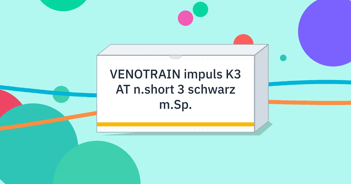 Symbolbild: Packung mit der Aufschrift VENOTRAIN impuls K3 AT n.short 3 schwarz m.Sp. (PZN 19356113) – Verfügbarkeit und Bezug in Apotheken in Frankfurt am Main