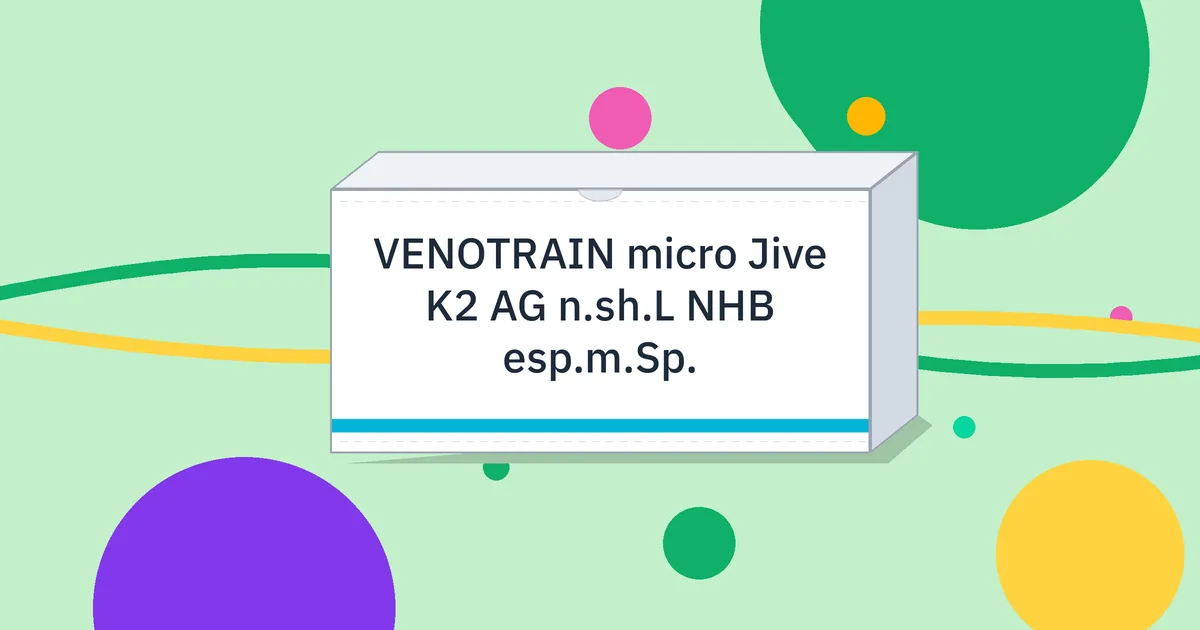 Symbolbild: Packung mit der Aufschrift VENOTRAIN micro Jive K2 AG n.sh.L NHB esp.m.Sp. (PZN 17765907) – Verfügbarkeit und Bezug in Apotheken in Frankfurt am Main