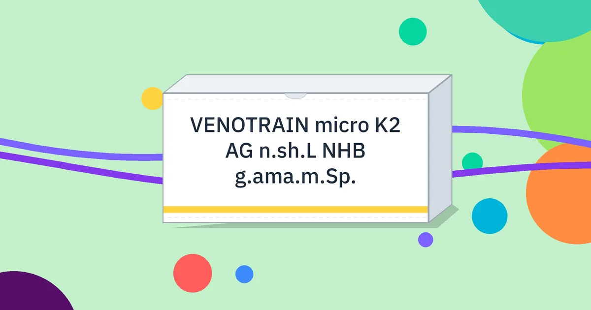 Symbolbild: Packung mit der Aufschrift VENOTRAIN micro K2 AG n.sh.L NHB g.ama.m.Sp. (PZN 05999706) – Verfügbarkeit und Bezug in Apotheken in Frankfurt am Main